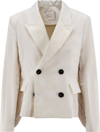 sacai Femme, Vestes, Beige, Taille: 40 FR Wool Suiting x Denim Jacket