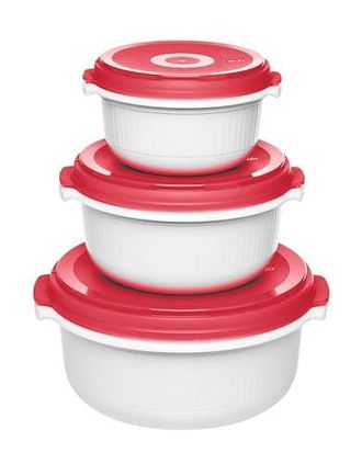 Emsa 518999 Micro Family Mikrowellengeschirr, Set 3-teilig, wei&szlig;/rot
