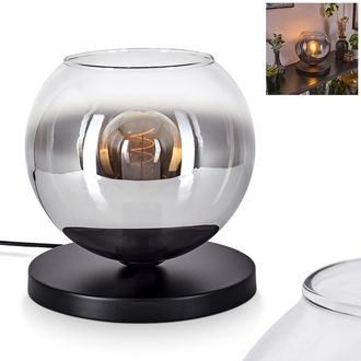 HOFSTEIN Tischleuchte Koyoto, Tischlampe aus Metall/Glas in Schwarz/Rauchfarben/Klar, Leuchte im modernen Retro/Vintage-Design m. Schirm aus Glas (Ø 25 cm) u. 