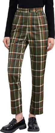 Allegra K Pantalon court &agrave; carreaux de No&euml;l pour femme avec boutons - Pantalon de travail d&eacute;contract&eacute; &agrave; carreaux &eacute;cossais tartan, vert militaire, L