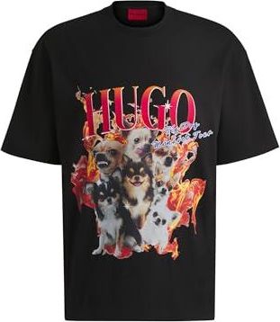 HUGO BOSS Hommes Dugie T-Shirt Oversize en Coton &agrave; Motifs Chiens