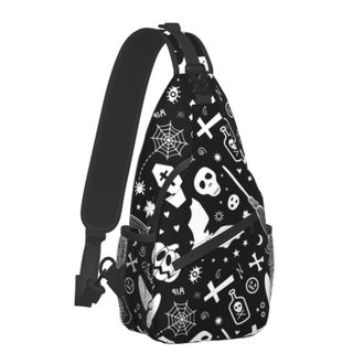 AOOEDM Brusttasche für Männer Frauen Happy Halloween Dekorationen Kostüme Kürbis Schädel Sling Schulterrucksack Umhängetasche mit großem Fassungsvermögen und