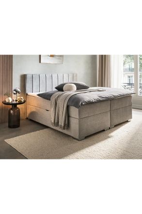 Boxxx Boxbett, Grau, Textil, H3, Höhe ca. 24 cm, 180x200 cm, Bettkasten, gepolstertes Kopfteil, Topper durchgehend, in verschiedenen Größen