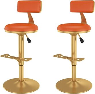 Generic Barhocker, 60-80 cm hoch, 2er-Set drehbare Barhocker aus PU-Leder mit R&uuml;ckenlehne, D-f&ouml;rmiges Metallbein mit Fu&szlig;st&uuml;tze/60-80 cm