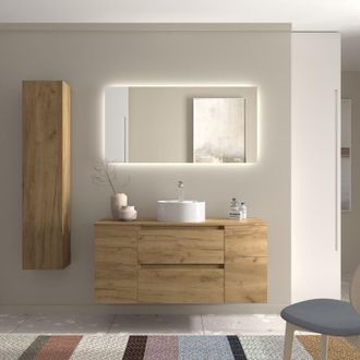 Cygnus Bath Meuble de salle de bain BEQUIA Plus 120cm Ch&ecirc;ne Vasque &agrave; poser Porcelaine Centrale