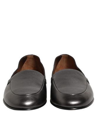 Dolce & Gabbana Mens Silver Leather Dg Logo Slip On Loafers Shoes