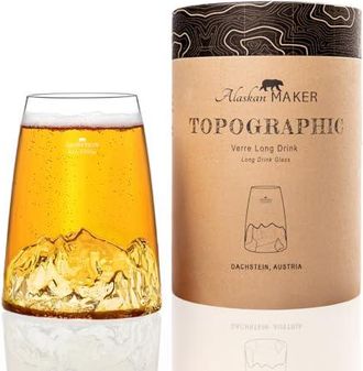 Alaskan Maker Verre long 450ml - Borosilicate de qualit&eacute; sup&eacute;rieure souffl&eacute; artisanalement avec les montagnes en relief | Cocktail, bi&egrave;re ou soft TOPOGRAPHIC (Monta