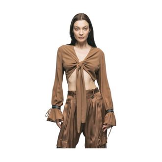Ga&euml;lle Paris Cropped Georgette Puff Sleeve Bluse - - Blouses & Shirts - Damen - Braun - S
