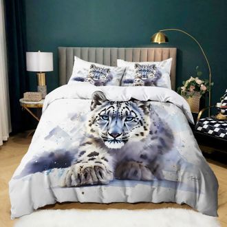 Generic Tier Bettw&auml;sche-Set 135 x 200 cm f&uuml;r Teens Jungen M&auml;dchen Schlafzimmer Dekorativ, Cartoon Schneeleopard Weich Gewaschene Baumwolle Kinder Bettbezug mi