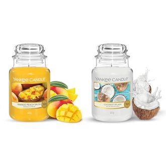 Yankee Candle Company Duftkerze im Glas | Mango Peach Salsa & Coconut Splash | Brenndauer bis zu 150 Stunden | Gro&szlig;e Kerze im Glas | Premiumwachs & ausgew&auml;hlte Inhaltsstoff
