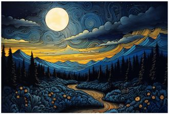 Wallario K&uuml;chenr&uuml;ckwand aus Glas 90 x 60 cm, Motiv: Mondschein &uuml;ber den Bergen | Spritzschutz abwischbar & pflegeleicht