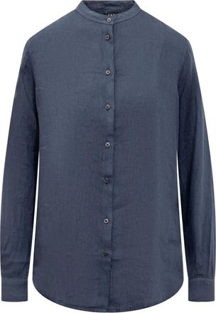 Fay Homme, Chemises, Bleu, Taille: M Chemise en lin &agrave; col mao