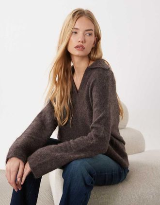 Arket pull polo ultra-doux en m&eacute;lange laine et alpaga, gris
