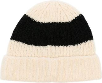 Moncler M7773 Striped Virgin Wool Beanie - Beige