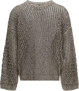 Brunello Cucinelli Open-Knit Silk and Linen Sweater - Beige