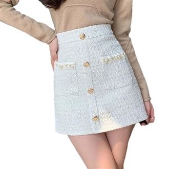 Generic Mini jupe &eacute;l&eacute;gante en tweed pour femme Harajuku avec poches de bureau et boutons, blanc, XXL