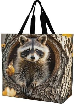 Generic Raton Laveur Dans Le Trou DUn Arbre En Automne Sac Courses Imperm&eacute;able Tote Bag D&eacute;contract&eacute; Sac Cabas Pour Travail Shopping Plage