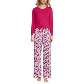 Lands End Gemustertes Pyjama-Set aus Baumwoll-Jersey, Damen, Gr&ouml;&szlig;e:36-38 regular, Pink, Elasthan/Baumwoll-Mischung, by Lands End