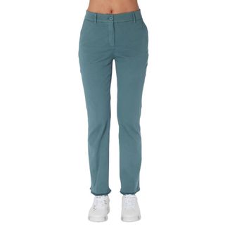 Via Masini 80 Pantalone a zampetta sfrangiato in gabardina stretch - - Trousers - Damen - Gr&uuml;n - 2XL