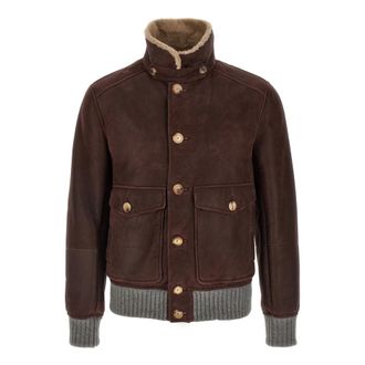 Brunello Cucinelli Homme, Vestes, Brun, Taille: L Blouson aviateur en shearling &agrave; effet nubuck