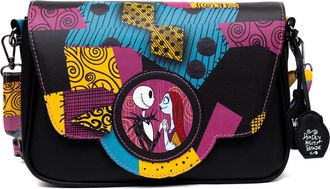Buckle Down Disney Tasche, Fold Over Crossbody, Nightmare Before Christmas Jack und Sally mit Sally Kleid, veganes Leder, Schwarz, 10.0 x 6.0