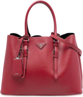 Prada Hobo Bags - Medium Saffiano Cuir Double Handle Satchel - Gr. unisize - in Rot - f&uuml;r Damen
