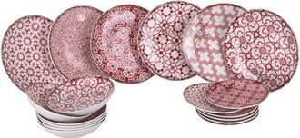 Villa D'Este Home Tivoli Tafelservice 18-teilig aus Porzellan, 6 verschiedene Pl&auml;tze, Kasbah Purpur