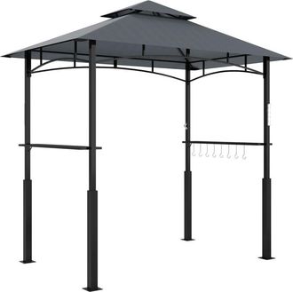 OUTSUNNY Abri pour barbecue - 2 &eacute;tag&egrave;res, 8 crochets, lumi&egrave;re LED, d&eacute;capsuleur - m&eacute;tal noir tissu gris