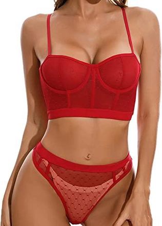 Generic Soutien-gorge sexy en dentelle fine en maille os pour femme 2026, Rouge, M