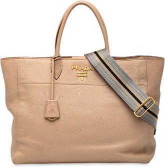 Prada sac porté épaule Open Convertible en cuir Vitello Phenix (2013-2025) - Marron