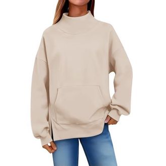 Generic Sweatshirts pour femmes, sweatshirts pour femmes, couleur unie, haut surdimensionn&eacute;, col rond, manches longues, automne hiver, d&eacute;contract&eacute;, confortabl