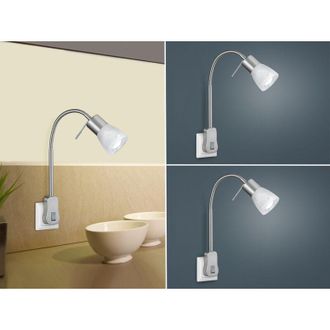 Trio Leuchten 2er Set led Steckerspots mit Schalter und Flexarm, Silber H&ouml;he 40cm
