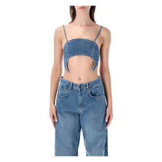 Marine Serre Moon Denim Shaped Top - - Tops - Damen - Blau - XS