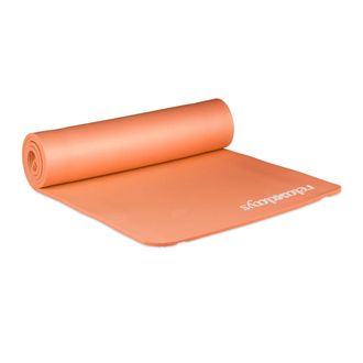 Relaxdays Yogamatte, 1 cm dick, f&uuml;r Pilates, Fitness, gelenkschonend, mit Tragegurt, Gymnastikmatte 60 x 180 cm, orange