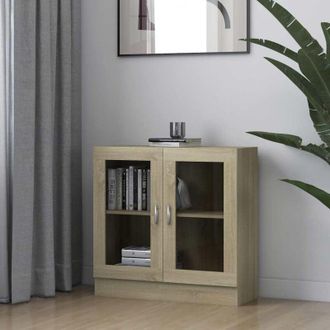 vidaXL Armoire &agrave; vitrine Ch&ecirc;ne sonoma 82,5x30,5x80 cm Agglom&eacute;r&eacute;