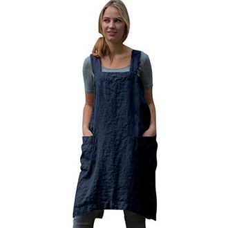 Generic Pinafore Robe salopette &eacute;l&eacute;gante sans manches en coton avec 2 poches pour femme, bleu, 4XL