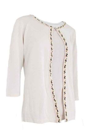 Passioni Cardigan Twinset in Ecru mit Perlendetails
