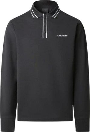 Hackett Homme, Tops, Noir, Taille: XL Polo Jacquard Manches Longues Coupe Classique