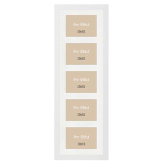 Bildershop-24 Bilderrahmen Collage Monza Wei&szlig; (matt) 27x78cm mit f&uuml;nf Passepartout-Ausschnitten 10x15cm in Reinwei&szlig; Fotorahmen, Wechselrahmen, Posterrahmen, Puzzler