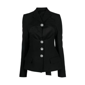 The Attico Schwarze Cut-Out-Jacke mit silberfarbenen Kn&ouml;pfen - - Jackets - Damen - Schwarzk - XS