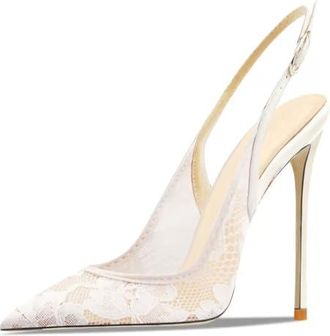 Generic Talons Aiguilles en Dentelle Maille Grande Taille Femme Bout Pointu Compens&eacute;s &Eacute;l&eacute;gants Escarpins de Mari&eacute;e pour la Mari&eacute;e Bureau et F&ecirc;te,White10cm,39 