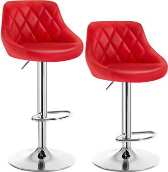 Woltu Barhocker 2er Set, Barstuhl mit Lehne, höhenverstellbar drehbar, gepolsterter Kunstledersitz, rutschfestes Metallfuß, für Küche Hausbar, Rot