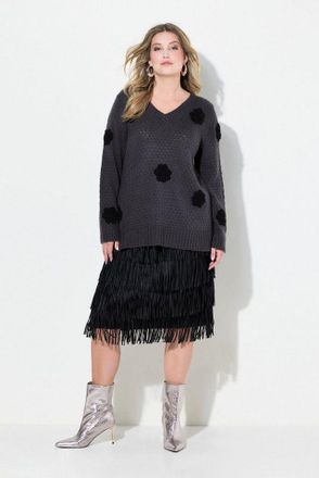 Miamoda Strickpullover Pullover Classic Fit 3D Bl&uuml;ten Seitenschlitze