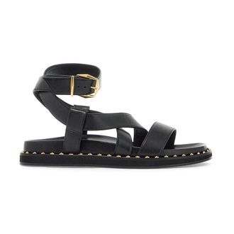 Jimmy Choo London Flache Ledersandalen mit &Uuml;berkreuzten Riemen - - Shoes - Damen - Schwarzk - 36 EU
