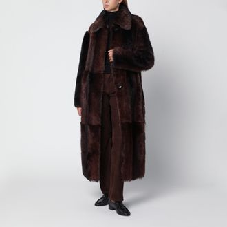 Arma Langer Verena Mantel aus Shearling-Leder, Braun