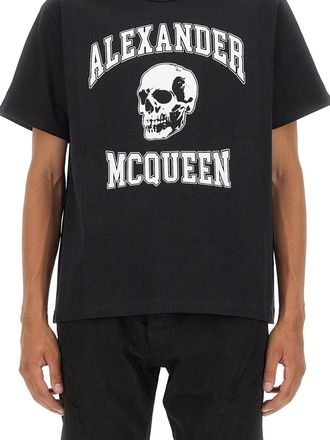 Alexander McQueen Skull Logo Cotton T-Shirt - Black
