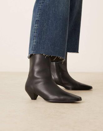 Asos Rhodes - Ankle-Boots aus schwarzem Leder mit kantiger Zehenpartie und Absatz
