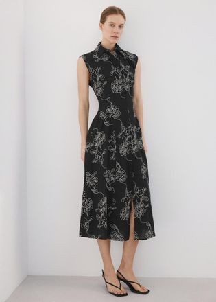 Mango Robe chemise &agrave; broderie florale noir - Femme - XS - MANGO