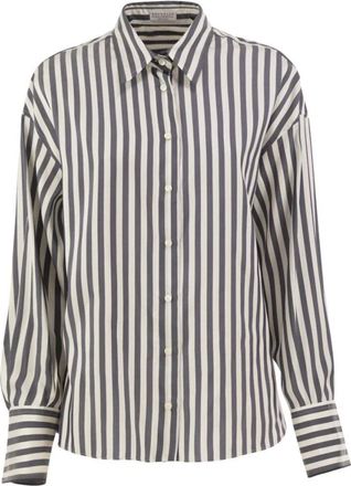 Brunello Cucinelli Chemise ray&eacute;e en popeline de soie - Femme - Blouses et Chemises - Beige - Taille: 38 FR