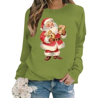 Generic Chandails graphiques pour femmes, imprim&eacute; P&egrave;re No&euml;l amusant 67, pulls de No&euml;l avec dessins anim&eacute;s | Streetwear, vert clair, 3XL